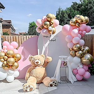 RUBFAC 120pcs Pink Gold Balloons Arch Garland Kit, 12 Inch Pink White Gold Party Balloons, Confetti Latex Balloons for Mother's Day, Birthday, Wedding, Baby Shower, Graduation Decorations