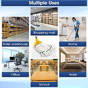 6 Pack Heavy Loop End Cotton String Mop Head Heavy Duty Mop Head Commercial Refills Mop Head Replacement for Home Industrial Commercial Cleaning (White, Green)