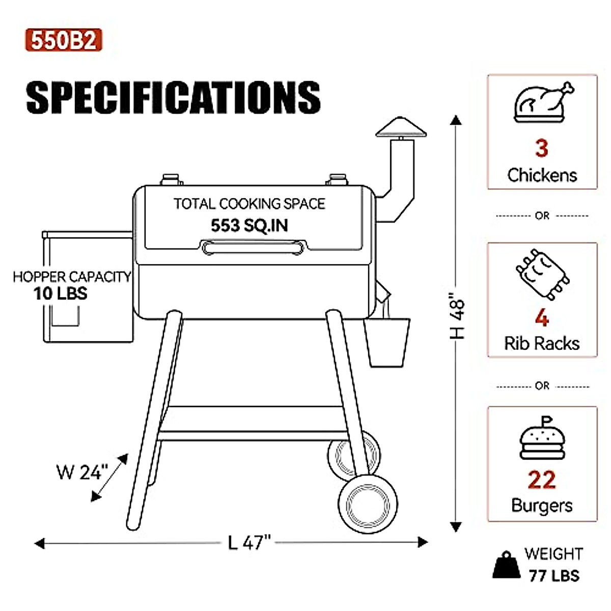 Z GRILLS Wood Pellet Smoker with Upgraded PID Controller, 8 in 1 BBQ Grill, 553 sq in Cooking Area, 550B2