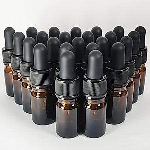 Bioll 5ml (1/6 oz) Glass Dropper Bottle. Essential Oil Bottle With Glass Eye Droppers. For Lab Bottles, Alcohol Bottles And Sterilize Water Bottles-24Pcs (Amber)