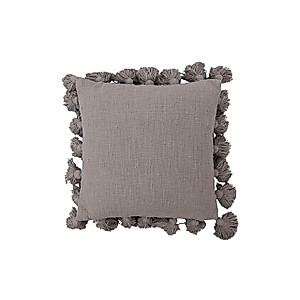 Grey Square Cotton Pillow with Tassels