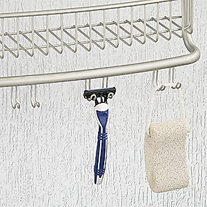 mDesign Extra Wide Stainless Steel Bath/Shower Over Door Caddy, Hanging Storage Organizer 2-Tier Rack with Hook and Basket, Holder for Soap, Shampoo, Loofah, Body Wash, Omni Collection, Matte Satin