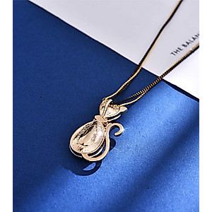 Rigant Gold Plated Heart Cut & Teardrop Swarovski Elements Crystal Bow Tie Cat Animal Pendant Long Chain Necklace