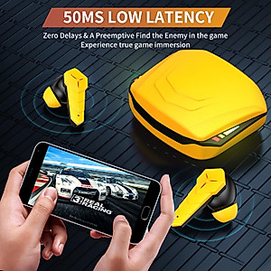 KINGSTAR Wireless Gaming Earbuds, Bluetooth 5.0 Game Earphones with Microphone in-Ear Gaming Headphones Noise Cancelling Earbuds Auto Pairing Ture Wireless Ear Buds for iOS Android