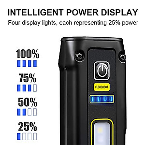 PINSAI Portable Rechargeable LED Work Light, Mini Magnetic Flashlights for Mechanics with COB Sidelight, Small Multi-use Waterproof Super Bright Car Repair Emergency Trouble Light