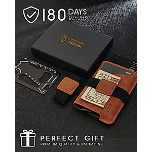 Minimalist Wallet for Men and Women - Mens Wallets RFID Blocking Wallet Hybrid Ejector Wallet for Men Credit Card Holder for Women Best Front Pocket Wallet Quick Card Access EDC Gear (Saddle Brown)