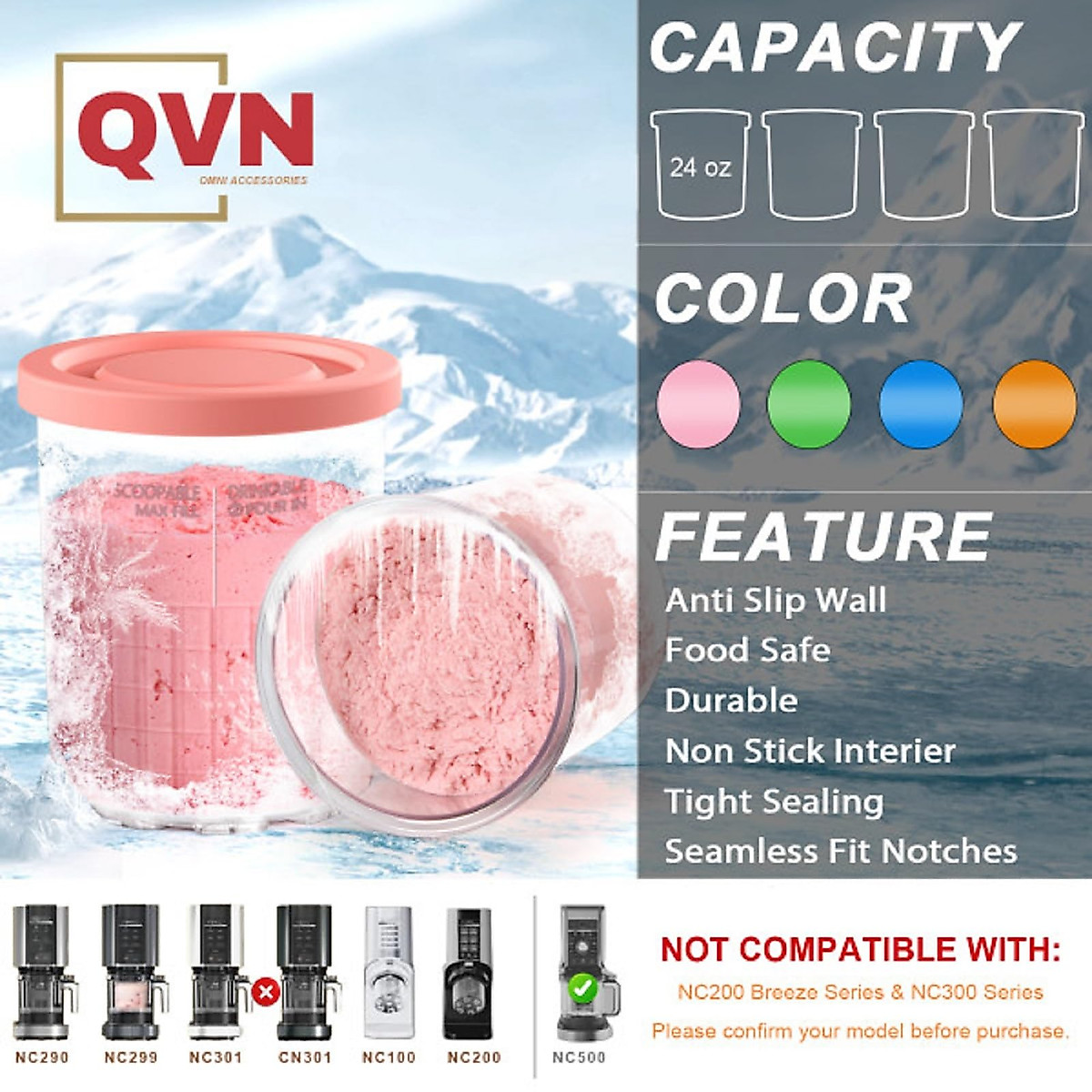 24OZ Ninja Creami Pints and Lids - 4 Pack Ninja Creami Containers, Ninja Creami Deluxe Pints, XL Creami Pint Containers Compatible with Ninja Creami Deluxe 11-in-1 NC500 & NC501 Series Ice Cream Maker