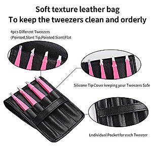 Eyebrow Tweezers Set Best Precision Tweezers 4-Piece Professional Stainless Steel Tweezer For Facial Hair Removal & Ingrown Hairs, Splinter & Blackhead Acne Remover Daily Beauty Tool - EMEOW (Red)