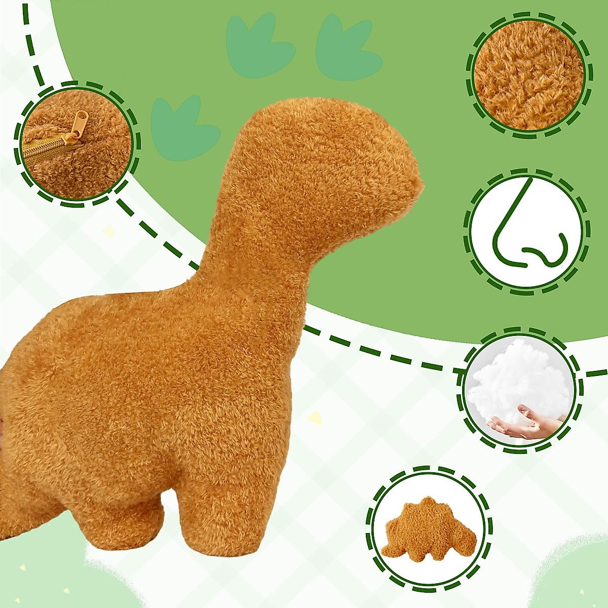 Niurewan 4 Pcs Dino Nugget Pillow Set,Large Chicken Nugget Plush with 3 Small Dinosaur Plush Toys,Dino Stuffed Animal for Birthday Gift Party Favors