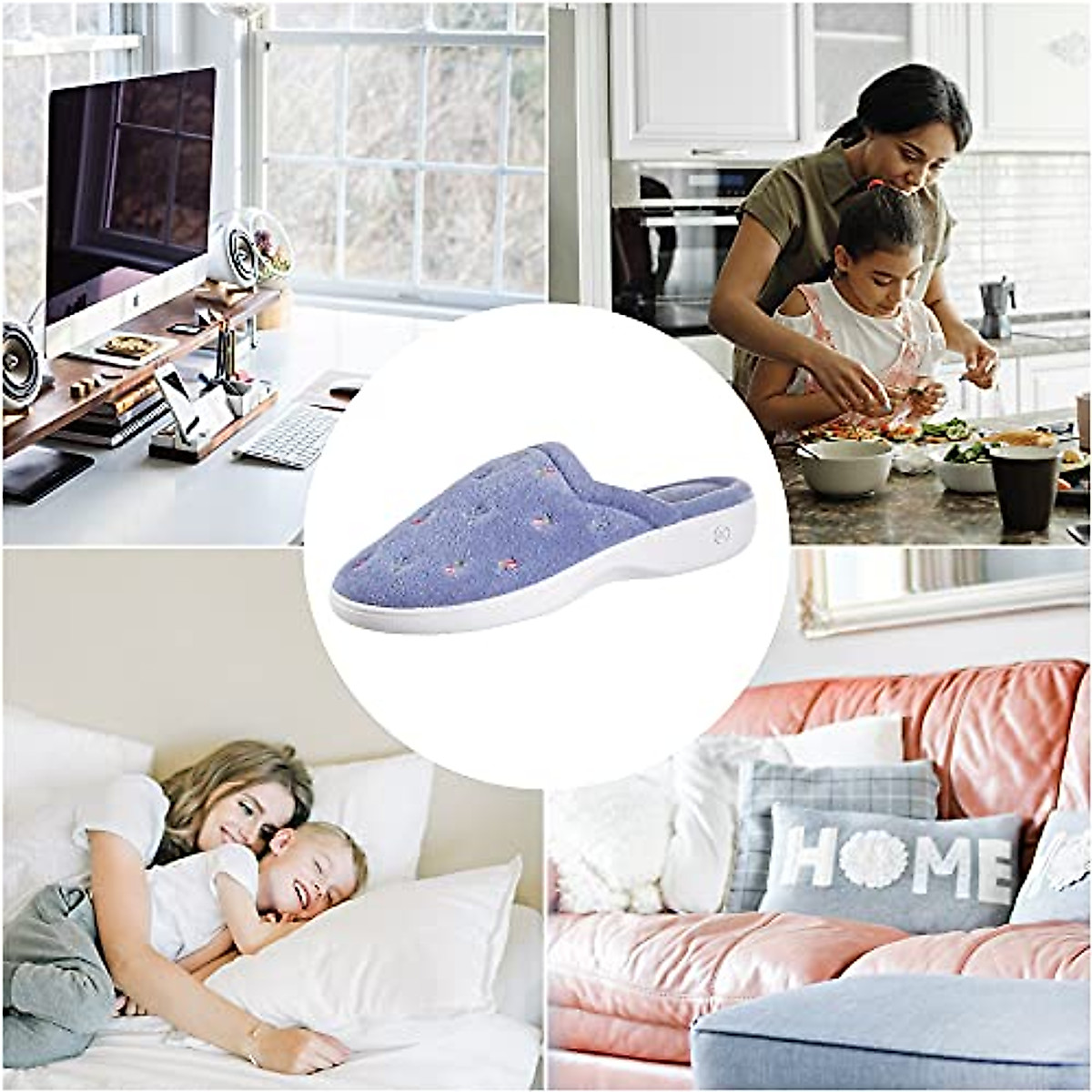 isotoner womens Terry slip Clog With Memory Foam for Indoor/Outdoor Comfort Slip on Slipper, Periwinkle Scalloped, 6.5-7 US