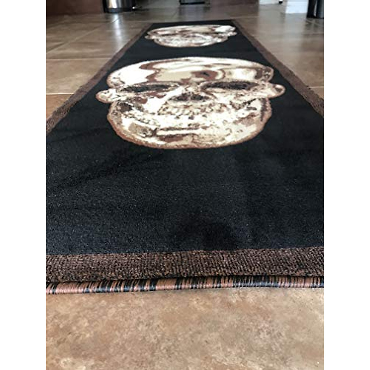 Skull Area Rug Brown & Black Carpet King Design 134 (2 Feet X 7 Feet 3 Inch)