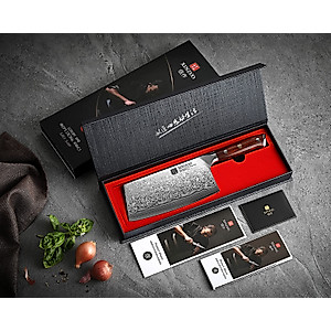 XINZUO Cleaver Knife, Damascus Steel 7 Inch Chinese Chef Knife Professional Butcher Knife Sharp Kitchen Knife Meat Vegetable Knife, Ergonomic Rosewood Handle-Yu Series