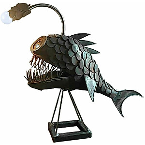 Creative Rustic USB Angler Fish Lamp Shark Lamp Handmade Unique Lamp LED Light,Floor-Standing USB Interface Retro Art Table Lamps (Large)