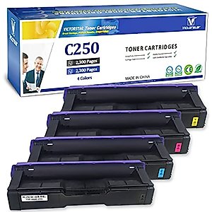 4 Color Compatible Toner Cartridges SP C250 C261 High Capacity 2300 Pages for Black Cyan Magenta Yellow for RICOH Aficio SP C250DN C250SF C261SFN C261SFNw C261DNw Laser Printers VICTORSTAR