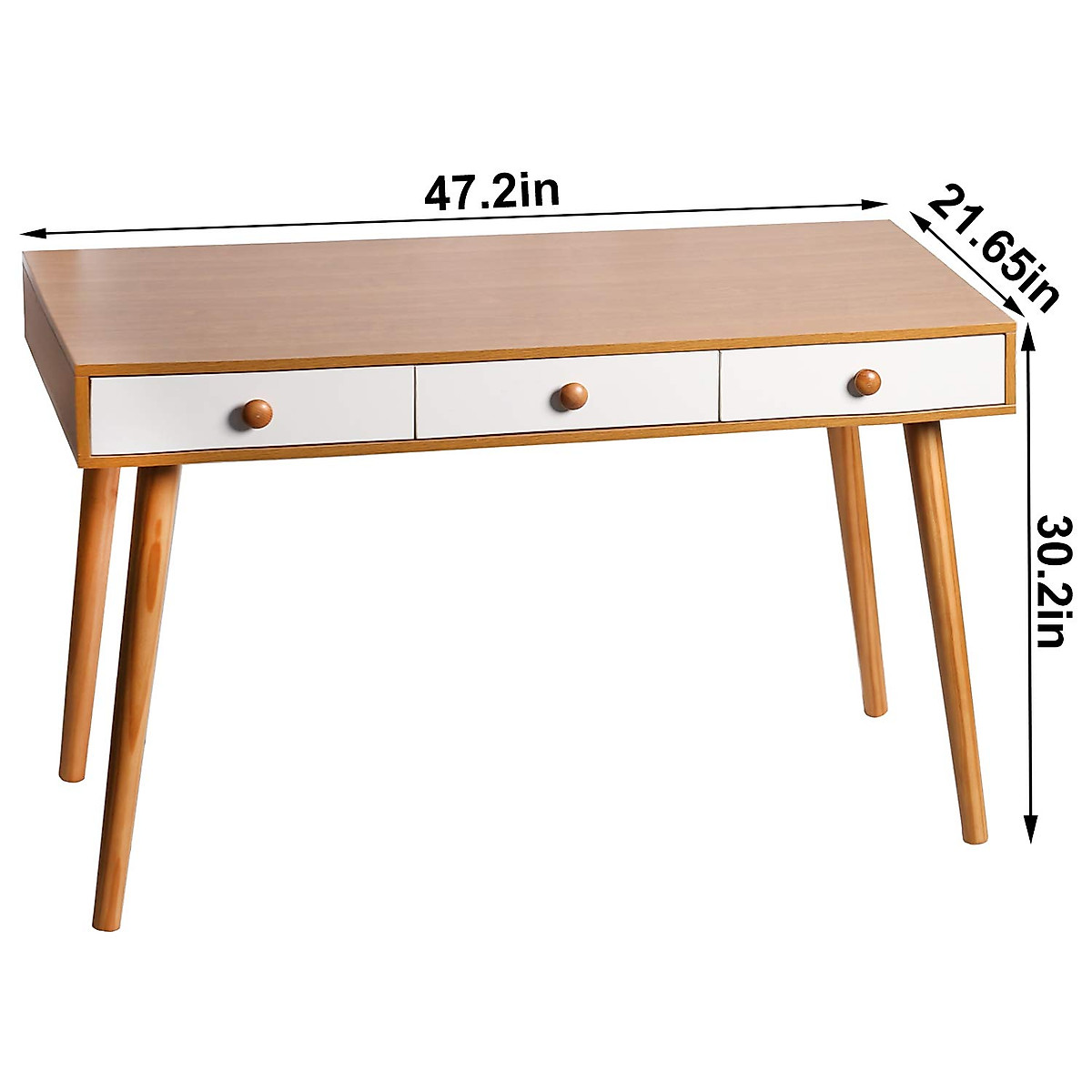 CERBIOR Writing Computer Desk, Laptop Notebook PC Workstation with 3 Drawers, Modern Simple Study Makeup Vanity Table Modern Furniture for Home Office, Burlywood