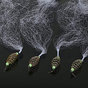 Fishing net Copper Spring,4pcs Fishing Net Trap Luminous Bead Copper Spring Shoal Netting Fishnet Tackle, Durable Copper Spring Fishing Net with Luminous Beads Accessories for Night Fishing