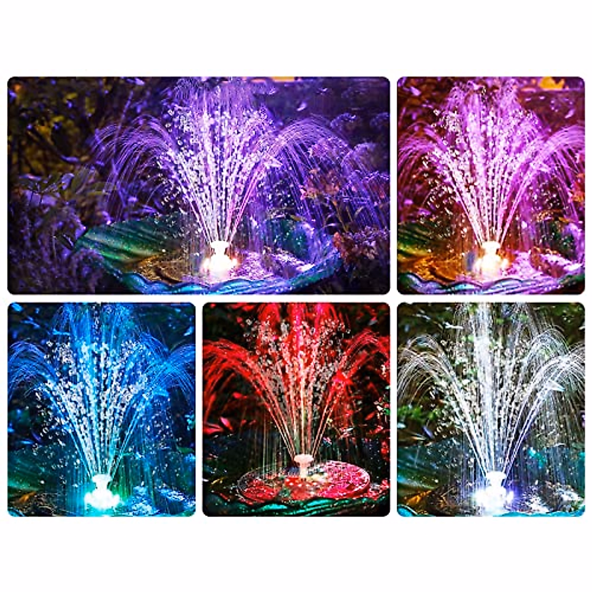 3W Solar Bird Bath Fountain Pump Built-in 1500mAh Battery with Colorful Lights, 6.3" Solar Water Fountain with 7 Nozzles & Night Mode, Solar Pump for Bird Bath, Garden, Pond, Pool, Outdoor