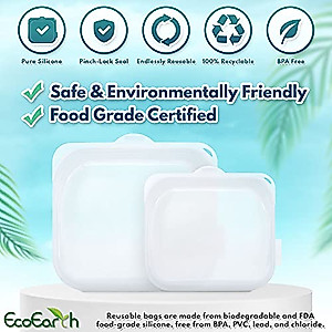 EcoEarth Reusable Food Storage Bags, 100% Food Grade Silicone Containers, Set of 5 Parsnip White (2 - Half-Gallon Size, 3 - Quart Size), Freezer-Safe, Dishwasher-Safe, Sous Vide-Safe & Microwave-Safe