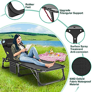 LILYPELLE Folding Lounge Chair with Mattress, 5 Position Adjustable Folding Cot Portable Outdoor Folding Chaise Lounge Chair for Outside, Sunbathing, Camping, Pool, Beach, Patio