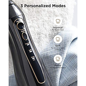 Water Flosser, Cordless Portable Electric Water Flosser for Teeth , 3 Modes and 2 Jet Tips , IPX7 Waterproof, Rechargeable Water Flosser Pick , No Adapter for 21-Days Use , Water Floss (Black)