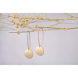 SOFYBJA Statement Long Gold Round Dangling Earrings for Women Lightweight Circle Disc Coin Geometric Flat Brushed 18k Gold Plated Dangle Drop Hanging Hoop Earrings for women Gift for Her Over-18-year-old