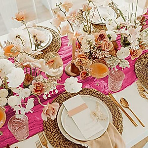 Pink Table Runner Boho Cheesecloth Fabric Gauze Table Runner 13FT Rustic Cheese Clothes Tablcloth Romantic Fuchsia Table Linens for Wedding Shower Decor Farmhouse Style Table Runner Birthday Party