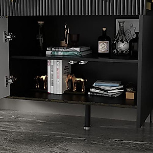 FAMAPY Modern Credenza Sideboard Buffet with Drawer & Pop-Up Doors, Buffet Sideboard Storage Cabinet with Black Metal Legs, for Living Room Hallway Black and Gold (63”W x 15.7”D x 31.5”H)