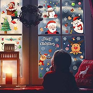 242 Pieces Christmas Window Clings for Glass Windows, 9 Sheets Christmas Window Stickers, Snowflake Window Clings Christmas Decorations, Double-Side Xmas Deer Santa Decor Decals for Party