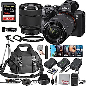 Sony a7 III Mirrorless Digital Camera 24MP w/ 28-70mmmm Lens ILCE7M3K/B + Spare Battery + SanDisk 64GB Extreme PRO SDXC UHS-I / V30 / U3 / Class 10, 170 MB/s Memory Card + More (28PC Bundle)