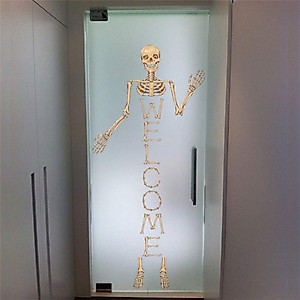 Kiddale Halloween Skull Door Sticker Creative Welcome Door Mural Peel and Stick Wallpaper Door Decal Horrible Skull Adhesive Room Decors Removable Home Decoration,16x38 inches