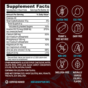 Calcium, Magnesium, Zinc & Vitamin D Gummies by YumVs | Cal Mag Chewable Gummy Supplement for Adults Women & Men | Vegetarian Kosher Halal Natural Raspberry Flavor Gummies 90 Count (Pack of 1)