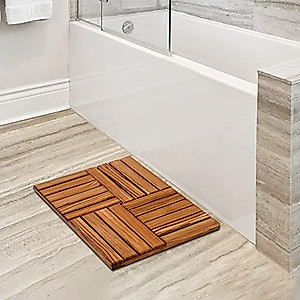 Utoplike Teak Wood Shower Caddy Corner 3 Tier Standing Shower Organizer and 24 x 16 inch Teak Wood Bath Mat