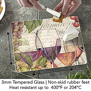CounterArt Wine Country Decorative 3mm Heat Tolerant Tempered Glass Cutting Board 10” x 8” Manufactured in the USA Dishwasher Safe