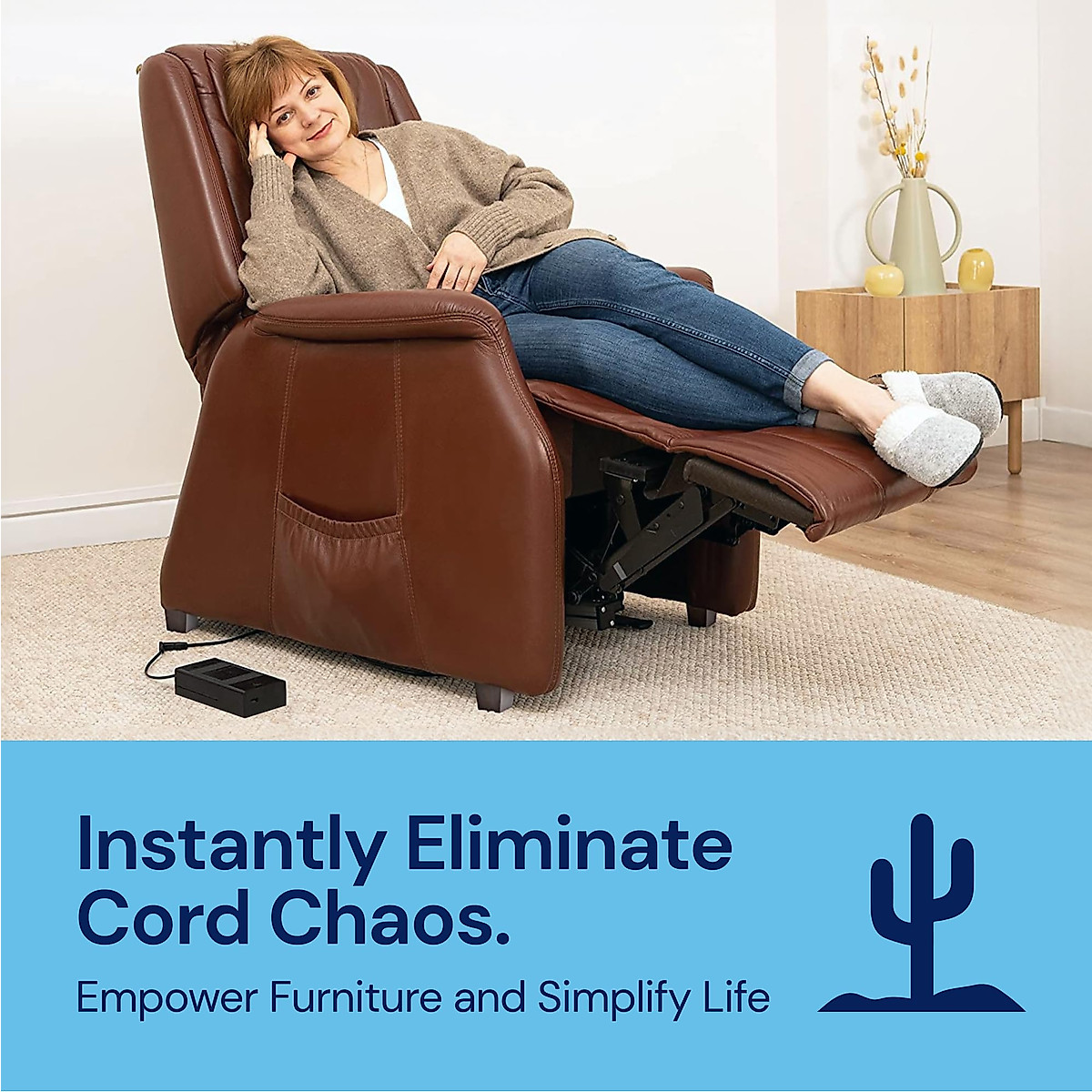 The Blue Cactus Universal Battery Pack for Reclining Furniture with LCD Display- Wireless 2500mAh Rechargeable Battery for Electric Recliner, Power Sofa, Couch, Lift Chair- Fits 2-Pin Motion Furniture