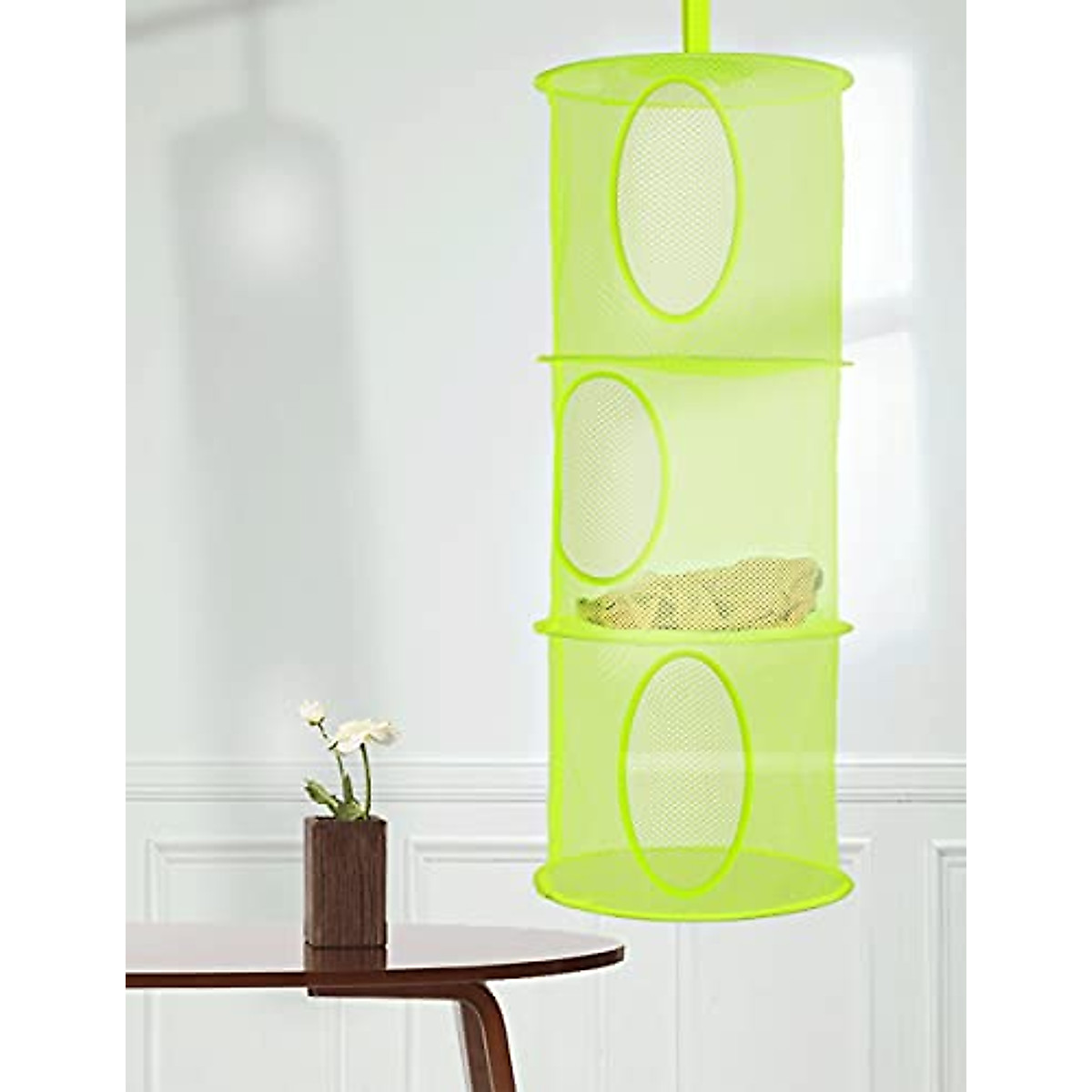 Sutinban 2 Pcs Hanging Mesh Storage Basket for Kids Room, Bathroom and Balcony, Foldable Corner Space Saver Organizer 3 Tier, for Organizing Plush Toys, Gloves, Hats, Socks Storage(Green)