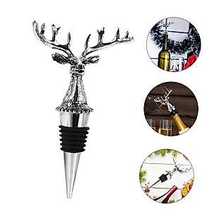 Gogogmee 1 Pc Deer Head Wine Bottle Stopper Wine Saver Pump Antler Shape Bottle Cap Holiday Wine Christmas Wine Stoppers Wine Bottle Pump Stopper Stocking Stuffers Metal Alloy Animal