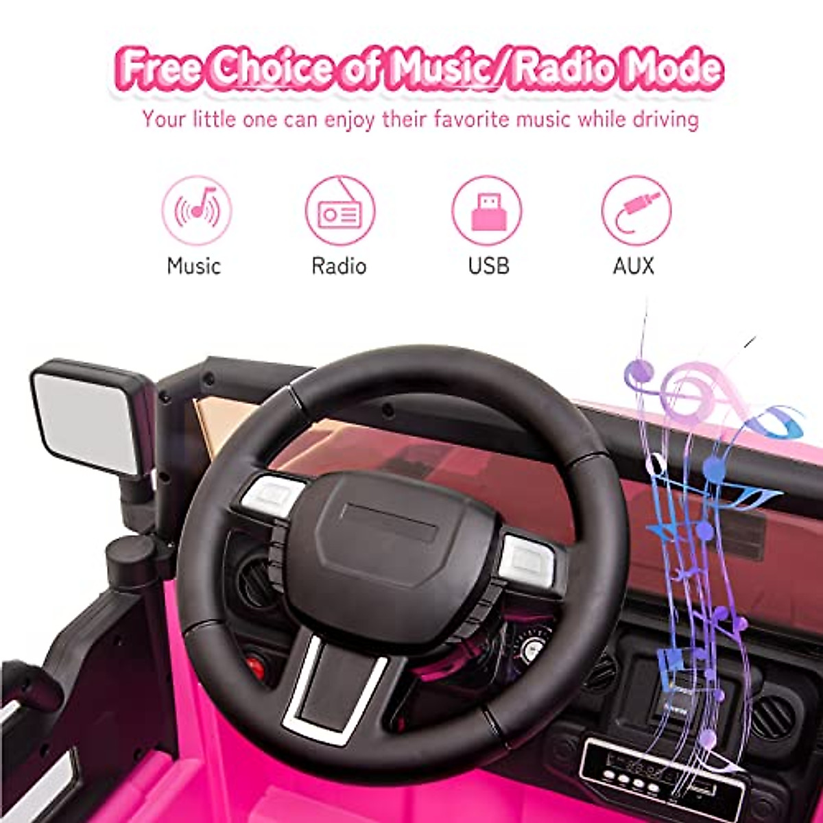 JOYMOR Ride on Truck with Remote Control, 4 Wheels 12V Battery Powered Kids Car, with LED Headlight/Horn Button/ MP3 Player/USB Port/Forward Backward/Kids Girl Boy (Pink)