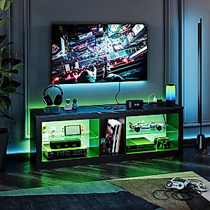 Bestier 55 inch LED TV Stand with Power Outlet, LED TV Stand for Xbox, Gaming Entertainment Center with Storage for 55/60/65inch TV,Modern TV Cabinet for Living Room Black Marble