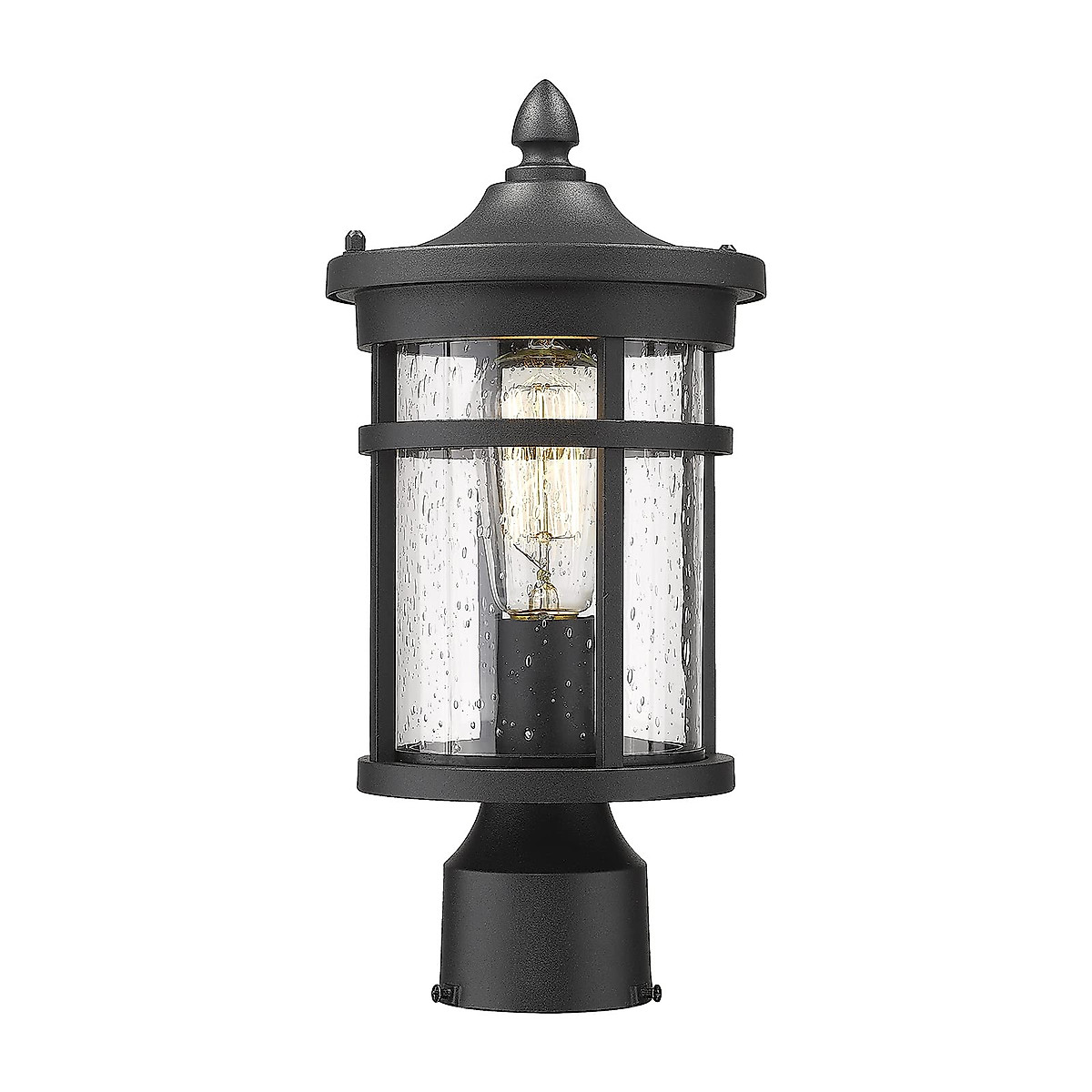 Diyel Outdoor Post Light Fixture, 13.8" Exterior Pillar Lantern with Black Finish and Seeded Glass, Exterior Post Lamp, RZ002-P BK