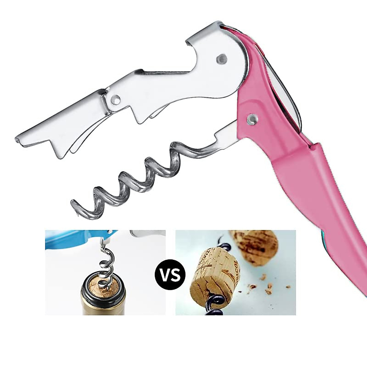 Professional Waiter Corkscrew Wine Openers Set (4 PCS),Upgraded with Heavy Duty Stainless Steel Hinges Wine Key for Restaurant Waiters, Sommelier, Bartenders (Pink 2 Packs)