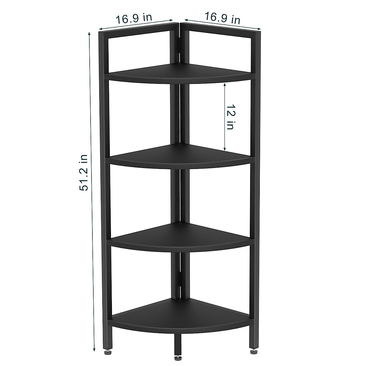 SAYGOER Corner Bookshelf 4 Tier Stand Corner Ladder Shelf Modern Storage Organizer Bookcase Industrial Display Rack Shelves for Small Space, Living Room,Home Kitchen,Office, Black