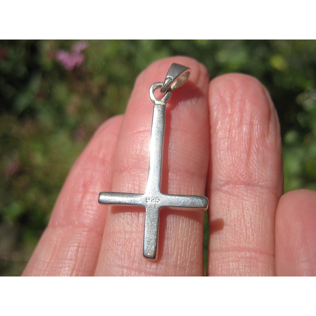 Himalayan Treasures Small 925 Sterling Silver Inverted Petrine Satanic Cross Pendant Free Chain