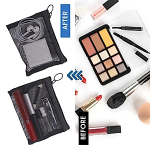 WLLHYF 10 Pieces Mesh Cosmetic Bags, Black Mesh Makeup Bags Mini Zipper Toiletry Bag Cosmetic Stationery Case Storage Nylon File Folders Waterproof Zipper Pouches for Office Travel School Supplies