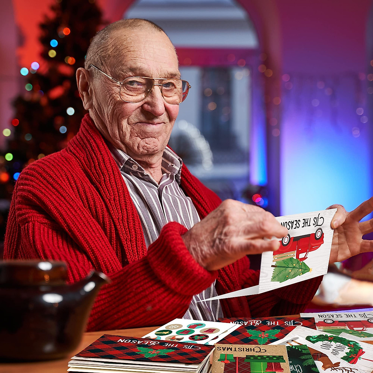 ZICOTO Beautiful Christmas Cards Set of 24 - Incl. Bulk Envelopes, Matching Stickers And Storage Box - Perfect to Send Warm Holiday Wishes to Friends and Family