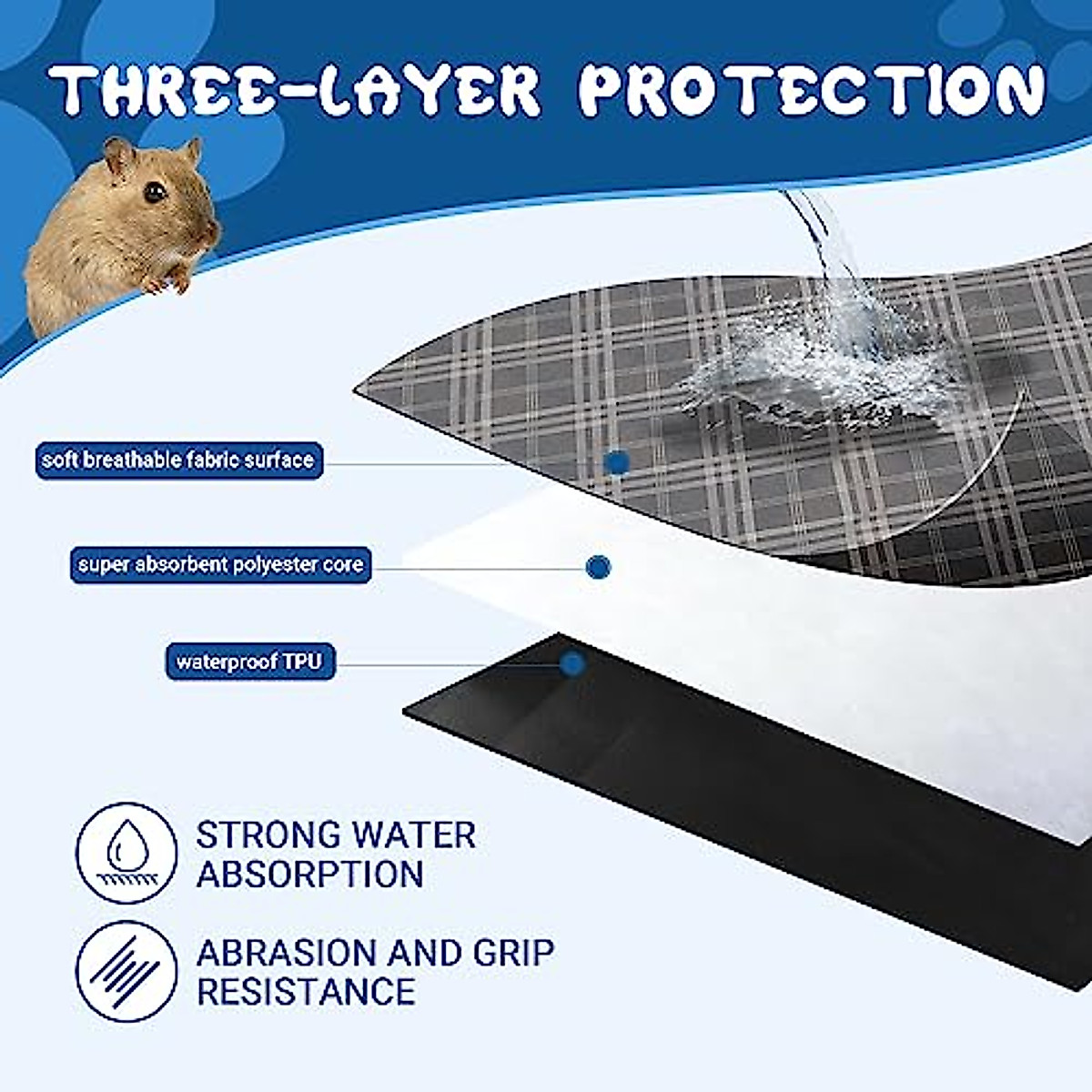 FAWAIKTU 2 Pack Guinea Pig Cage Liners, 47" X 24" Guinea Pig Bedding Reusable Rabbit Bedding, Absorbent Pet Cage Liners for Small Animals Cages Hamster Rat Rabbit Guinea Pig (Grey)