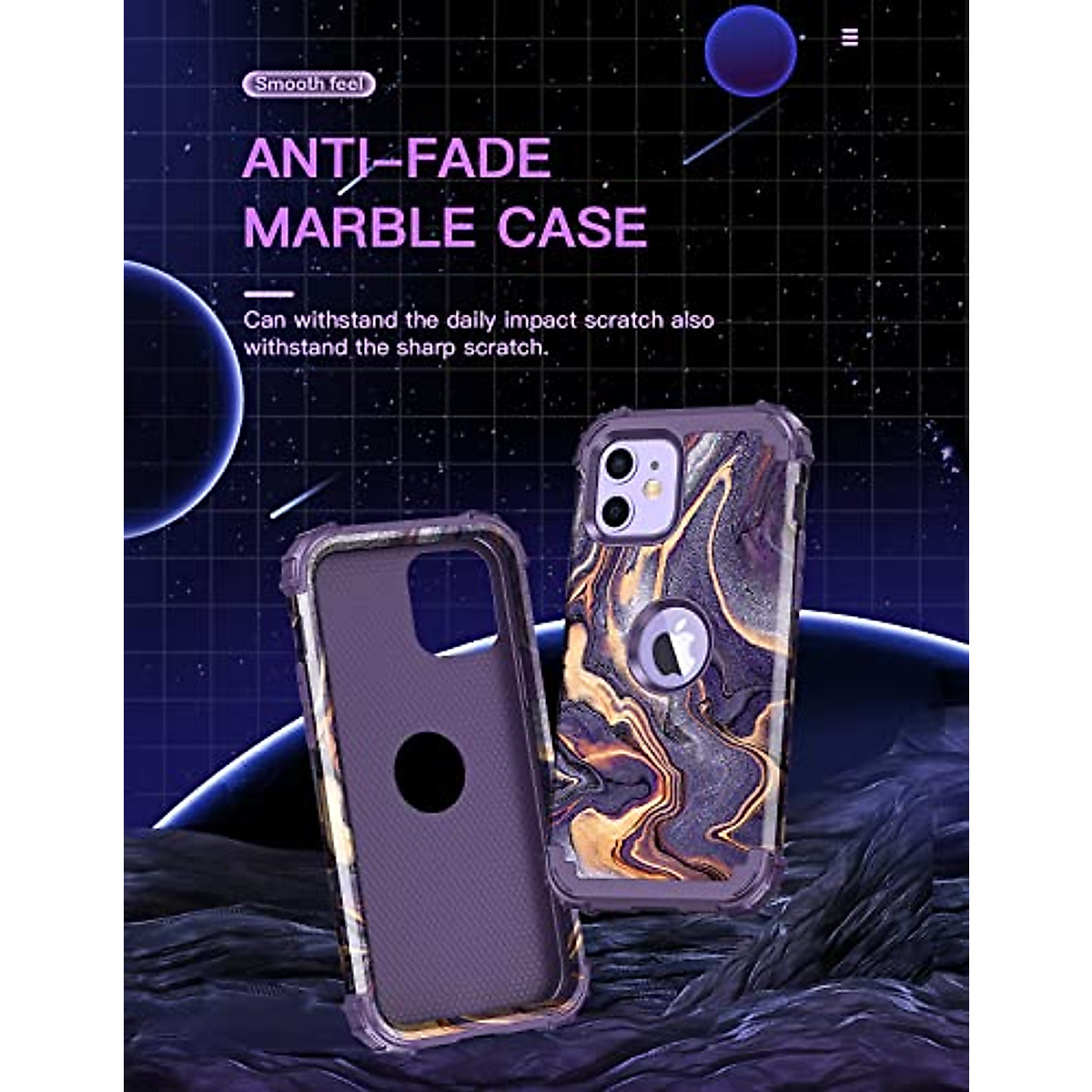 LONTECT for iPhone 12 Case/iPhone 12 Pro Case Shockproof 3 in 1 Heavy Duty Hybrid Sturdy High Impact Rugged Durable Protective Cover Girls Women Case for Apple iPhone 12/12 Pro,Marble/Dark Purple