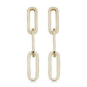 14k Yellow Gold Paperclip Link Chain Drop Earrings (0.95 inches long)