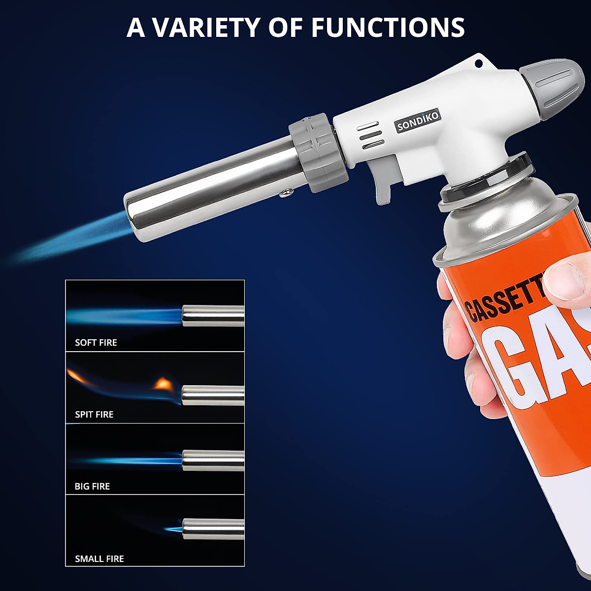 Sondiko Butane Torch Head S516 - Professional Culinary & Grilling Tool with Wind Resistant Flame for BBQ & Soldering - Charcoal & Campfire Torch Lighter (Fuel Not Included)