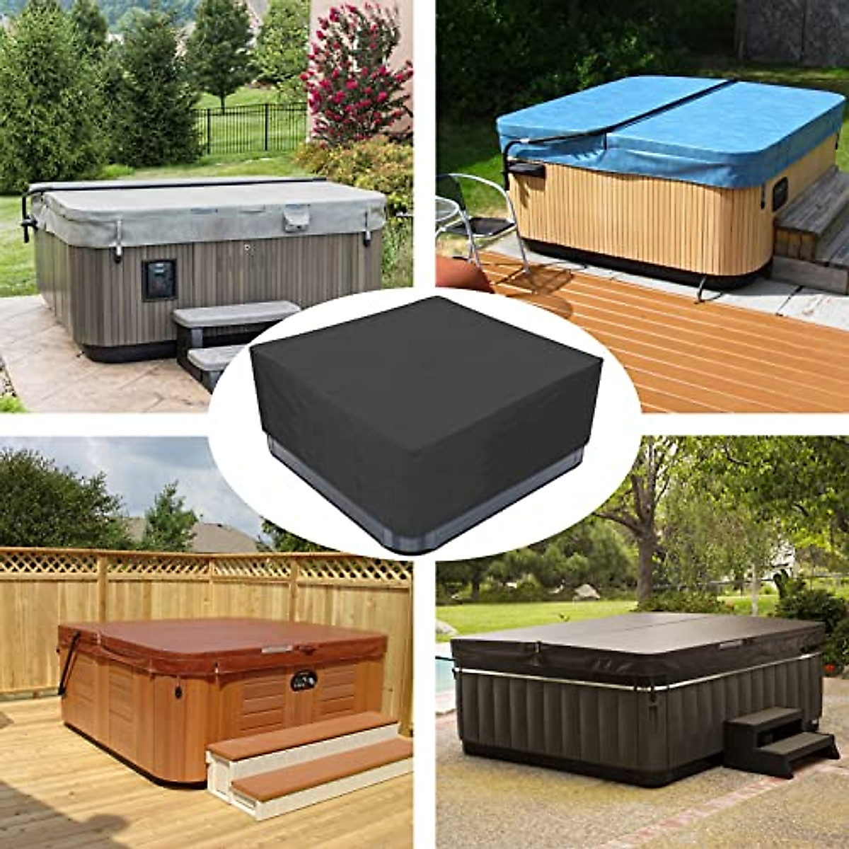 RTMX&kk Outdoor Square Hot Tub Cover Waterproof 210D Oxford Fabric UV Protection Garden SPA Cover for Hot Tub,Beige,220x220x90cm