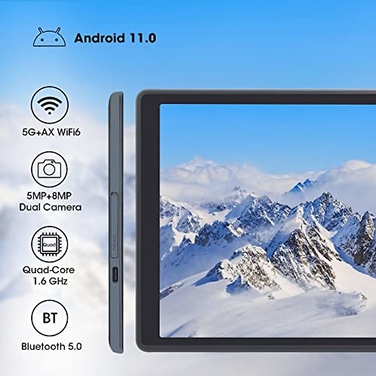 Tablet 10.1 Inch,Android 11 Tablets with 5G+WiFi6,3GB RAM 32GB ROM Storage,1280x800 IPS HD Glass Touchscreen,Quad-Core Processor,5MP+8MP Camera,Bluetooth5.0,6000mAh Battery,Metal Body((Silver)